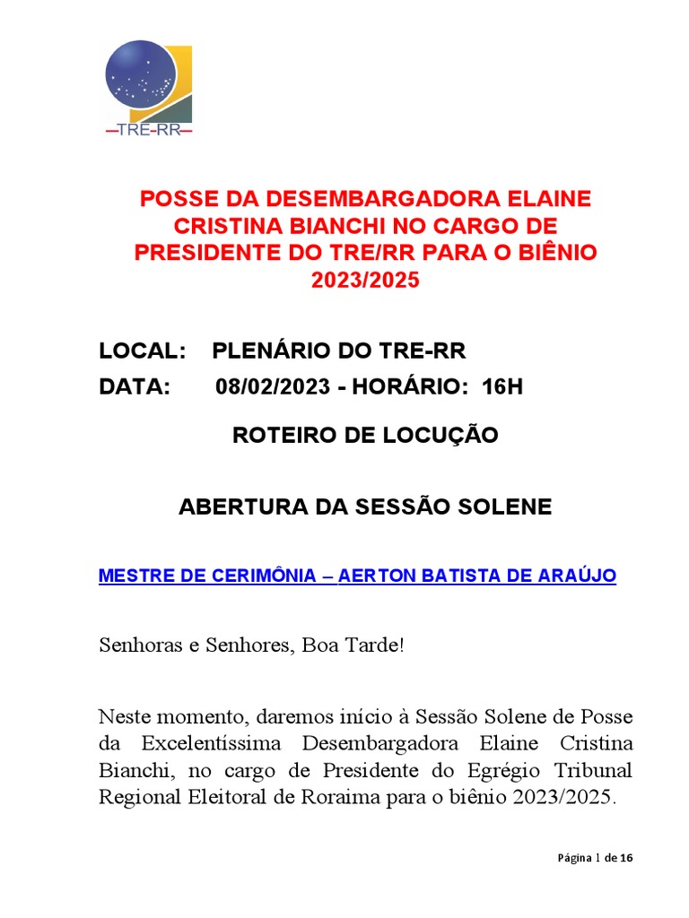 Roteiro de Posse Presidente - 08-02-2023 | PDF | Judiciários | Direito ...