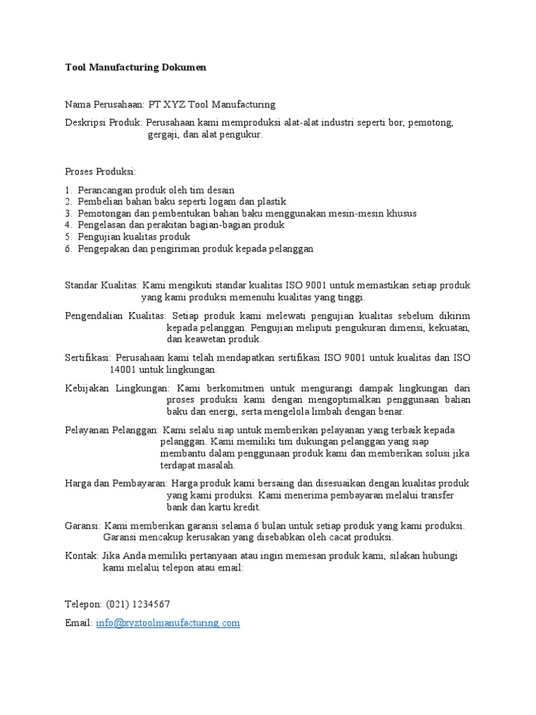Tool Manufacturing Dokumen Pdf