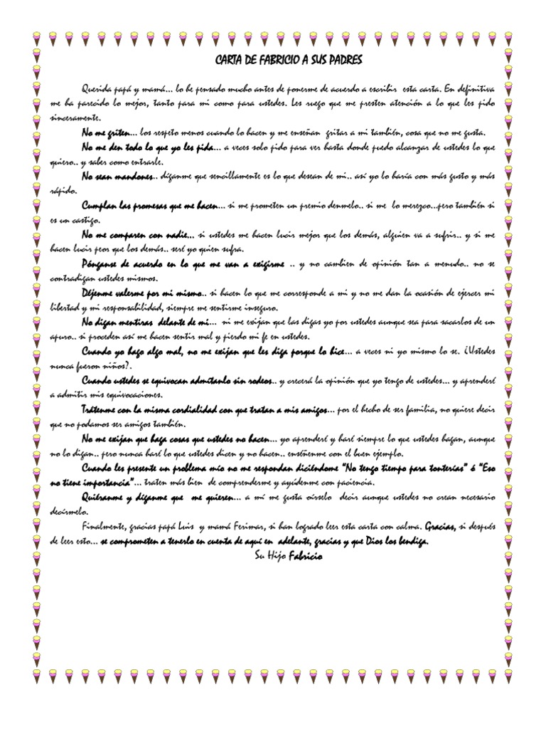 Carta de Fabricio a Sus Padres | PDF