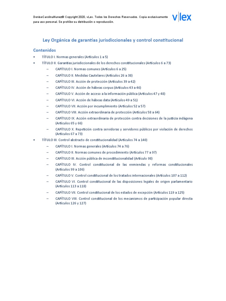 Ley Orgnica de Garantias Jurisdiccionales y Control Constitu | PDF ...