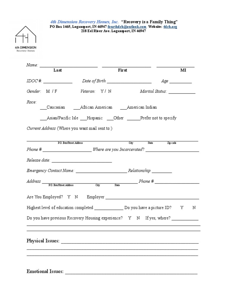 Recovery Housing Application Form | PDF