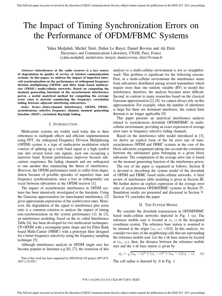 The Impact of Timing Synchronization Errors On The Performance of OFDM/FBMC Systems | PDF ...