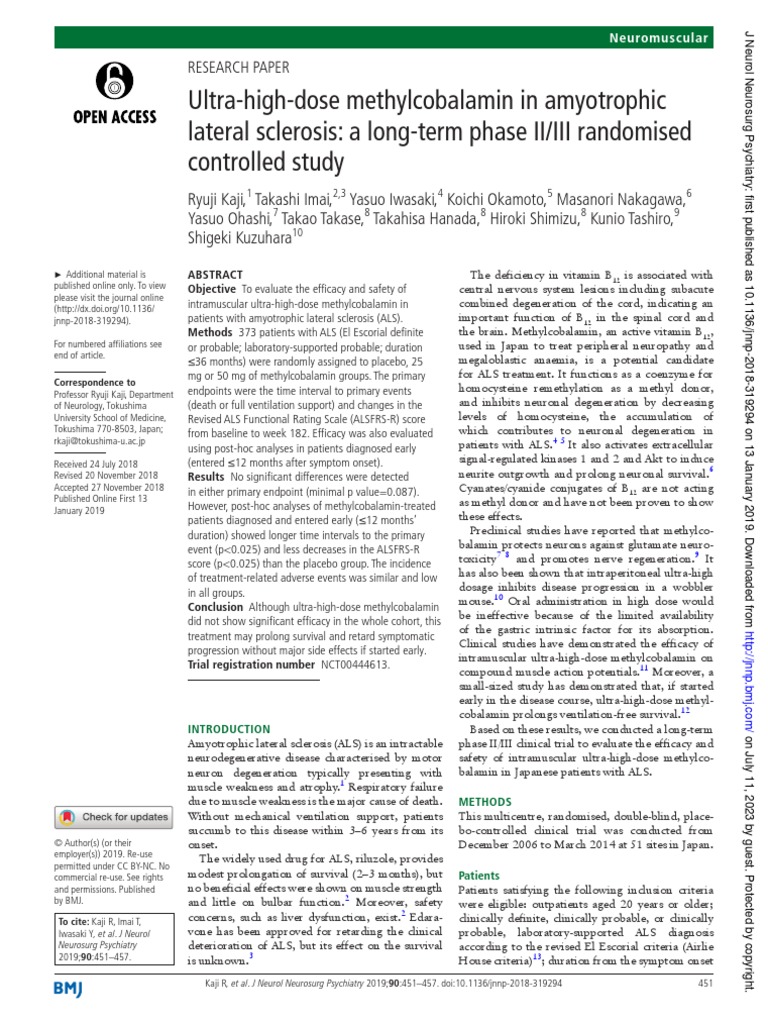 Ultra-High-Dose Methylcobalamin in ALS - A Long Term Phase II-III Randomised Controlled Study ...