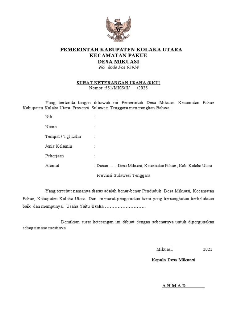 Contoh Surat Keterangan Dari Desa | PDF