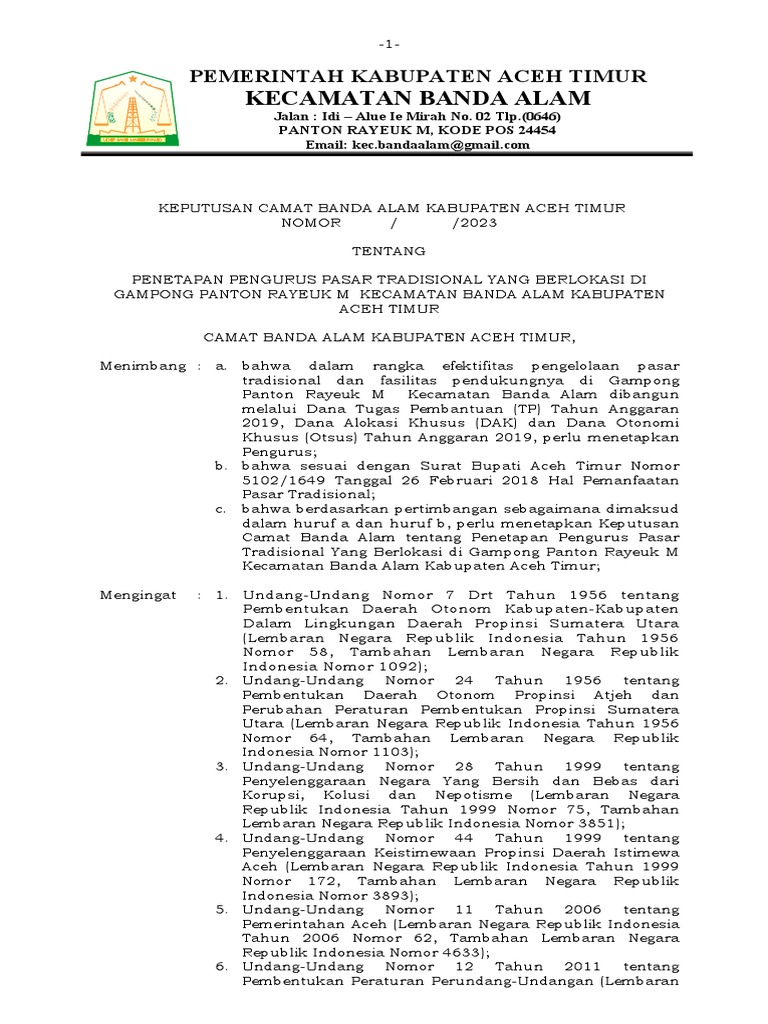 SK Pengurus Pasar Banda Alam | PDF