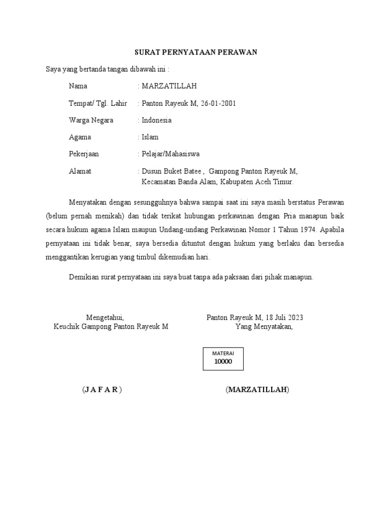 kdg SURAT PERNYATAAN PERJAKA(1) | PDF