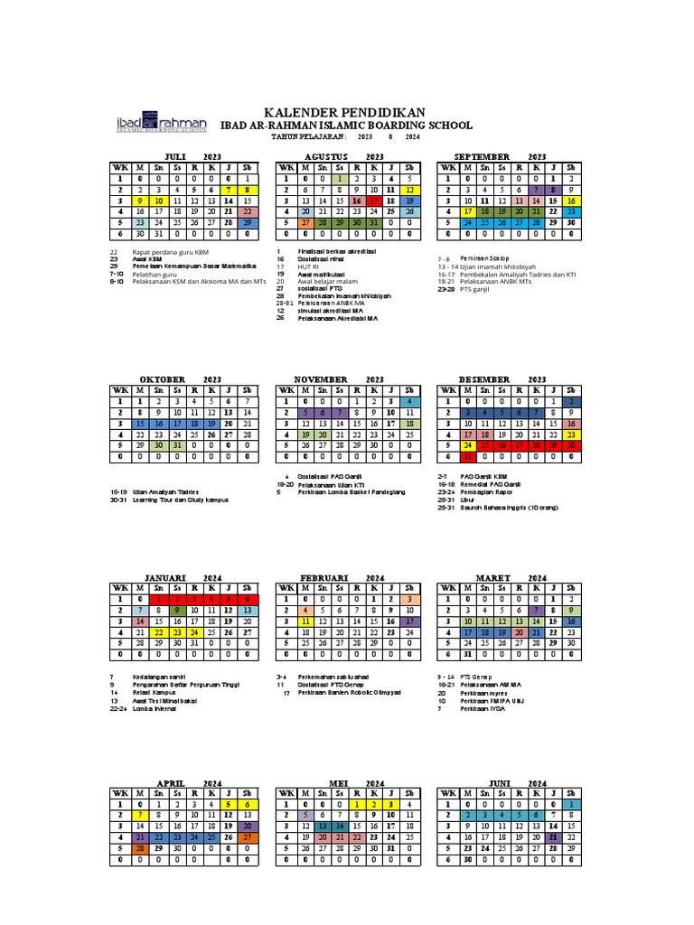 Kalender Pendidikan 2023/2024 Ma'had | PDF