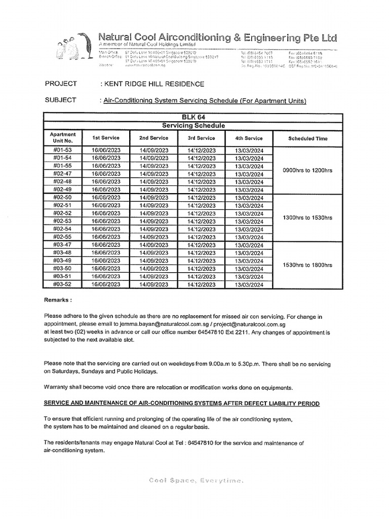 Aircon Service Schedule | PDF