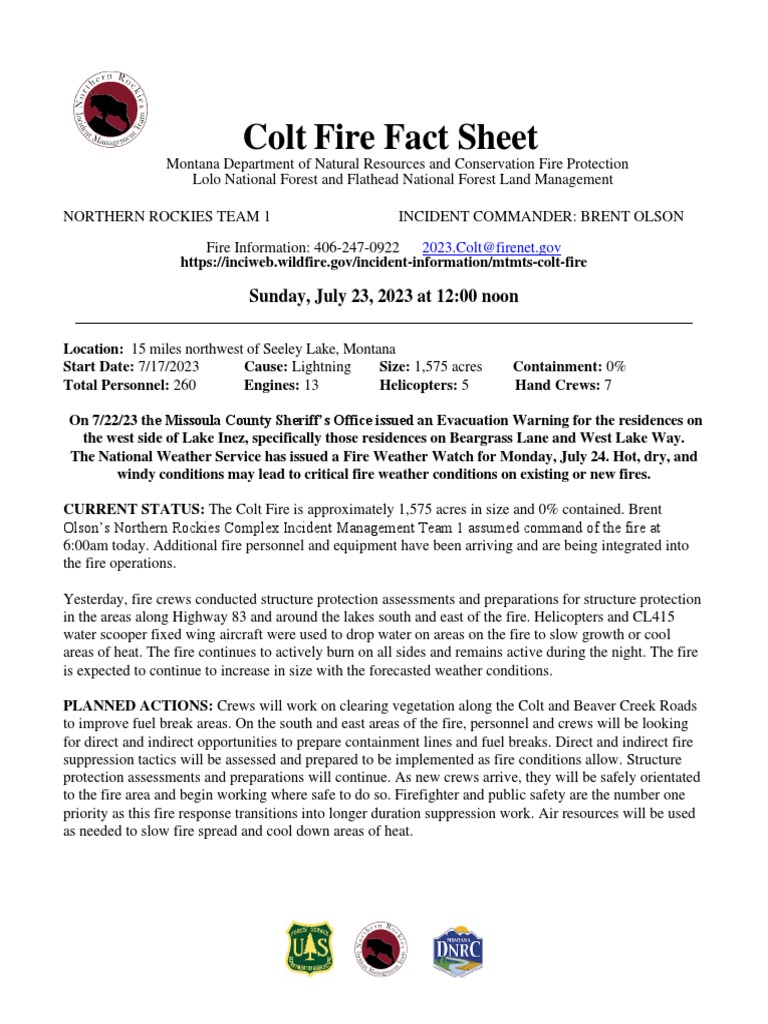 Colt Fire Update: July 2023 Status | PDF | Natural Hazards | Wildfire