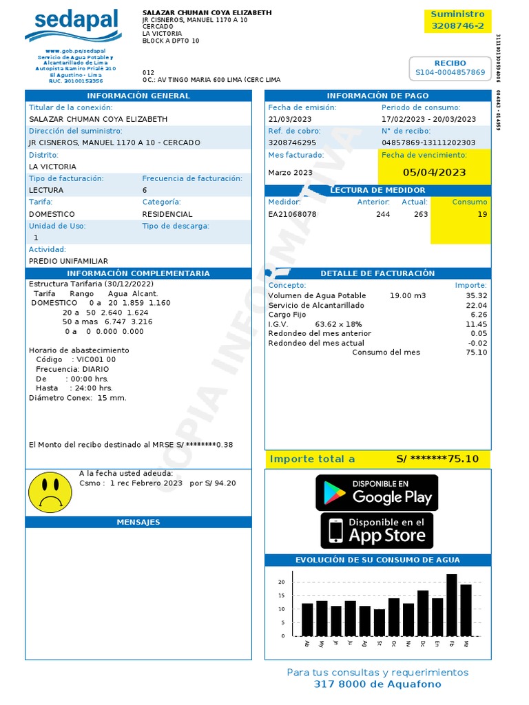 Recibo 3208746 2023 03 20 | PDF | Saneamiento | Salud pública