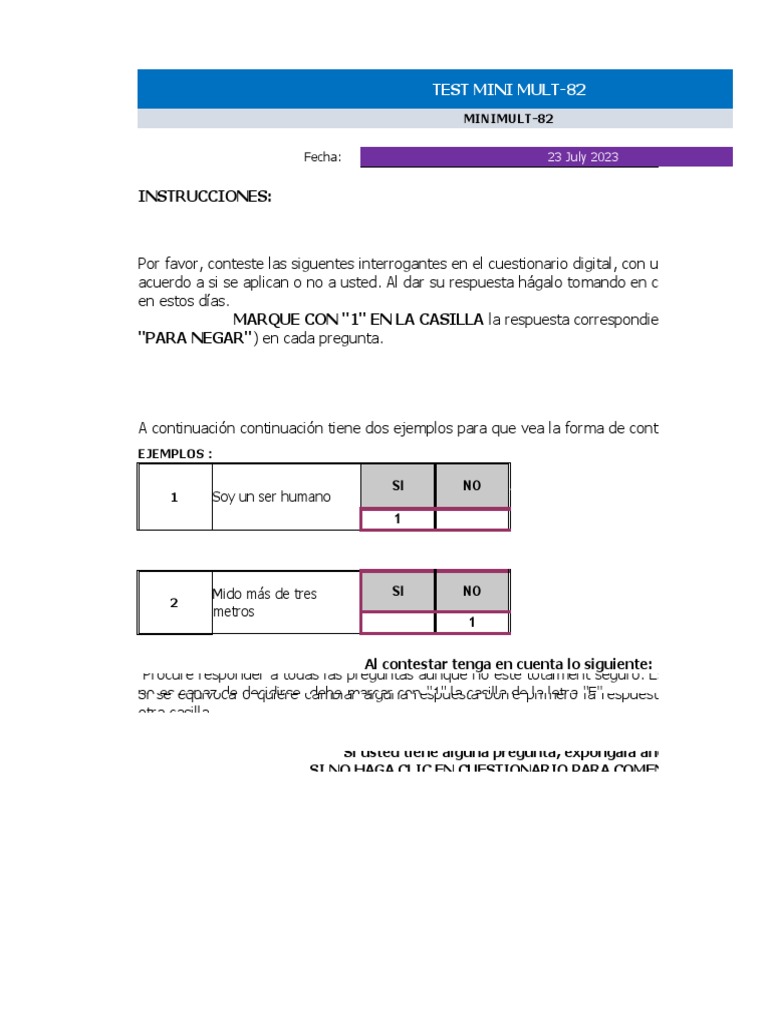 Cuestionario Mini Mult-82 | PDF