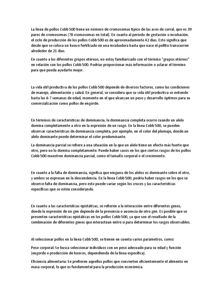 La Línea de Pollos Cobb 500 Tiene Un Número de Cromosomas Típico de Las ...