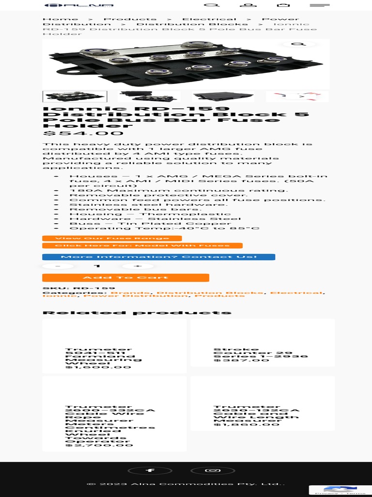 Ionnic RD-159 Distribution Block 5 Pole Bus Bar Fuse Holder - Alna Commodities Pty. LTD | PDF