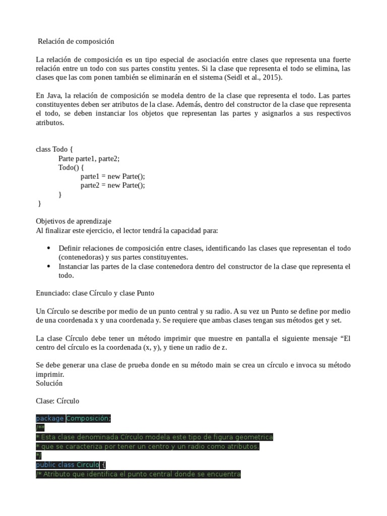 EjemplosnComposicion 7864baaac3b4e34 | PDF | Constructor (Programación Orientada a Objetos ...