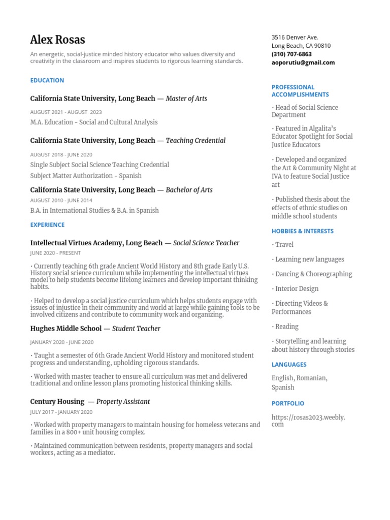 Resume 2023 - Alex Rosas | PDF | Teachers | Curriculum