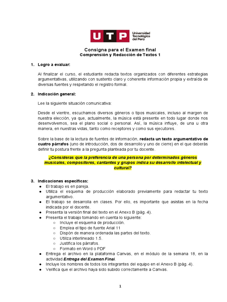 GC N01I EXFIConsigna 22C1M | PDF | Ritmo | Inteligencia