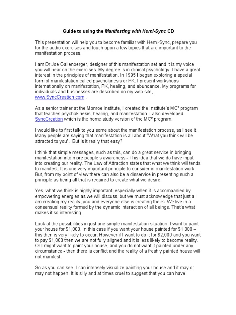 Manifesting With Hemi Instructions | PDF | Mind | Intention