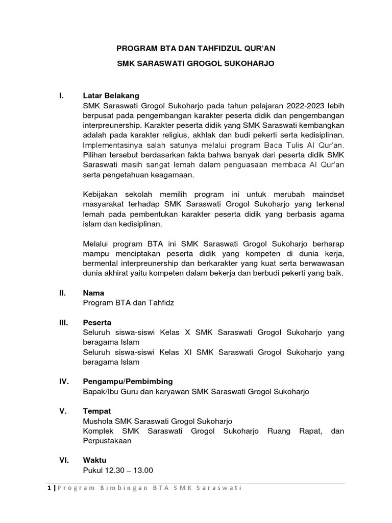 Buku Bimbingan Bta SMK Saraswati Grogol Sukoharjo 2022-2023 | PDF