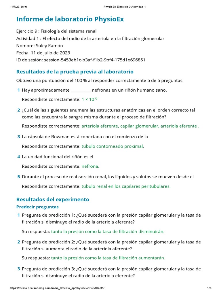 PhysioEx Ejercicio 9 Actividad 1 | PDF | Riñón | Anatomia animal