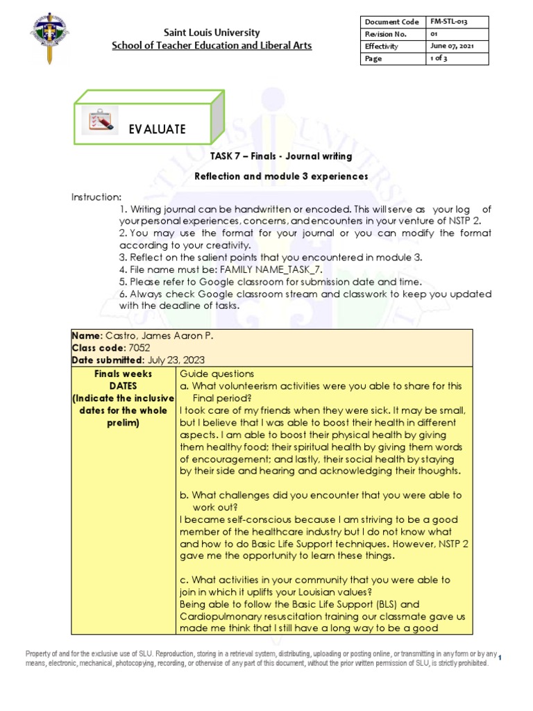 Module 3-Evaluate-Task 6 - Final Journal Writing | PDF | Cognition