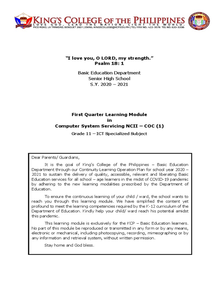 Computer System Servicing Nc Ii Coc 1 Pdf Entrepreneurship Computing