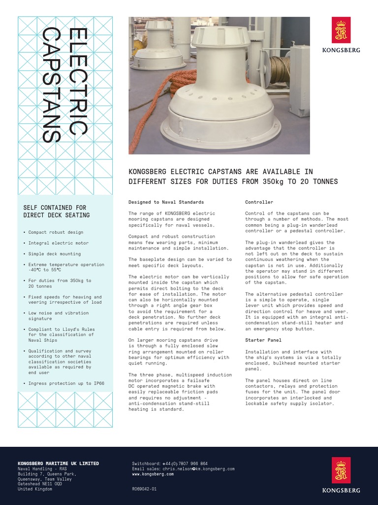 Kongsberg Electricmooringcapstans-002 | PDF | Electric Motor | Deck (Ship)