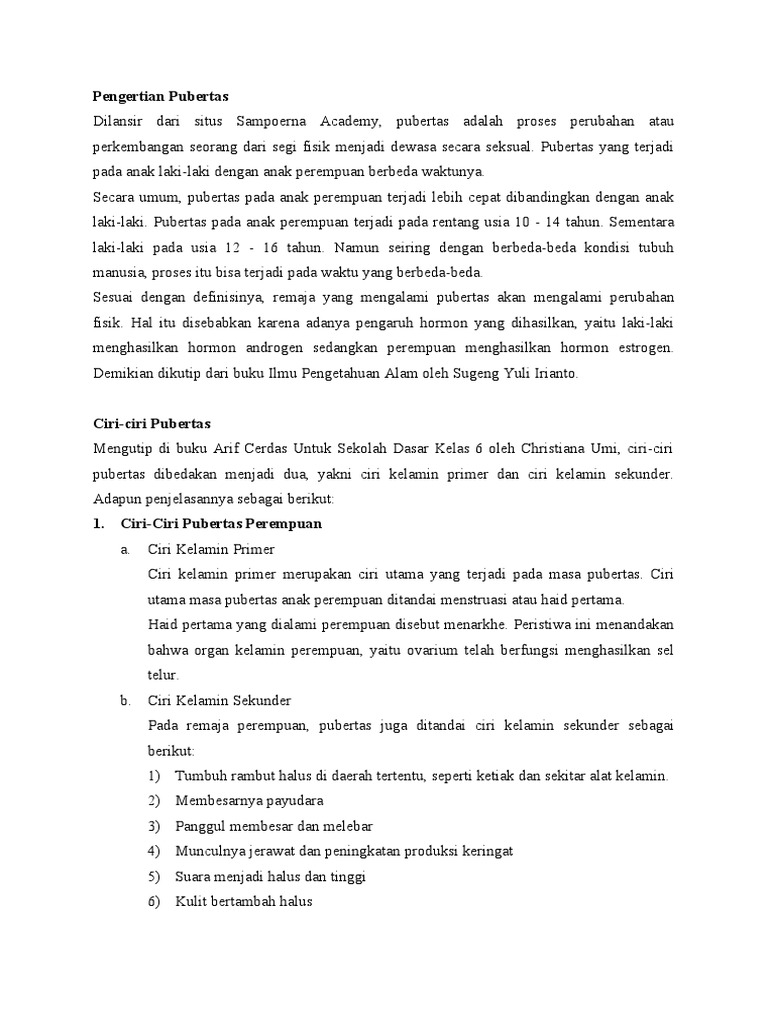 Ciri-Ciri Pubertas pada Perempuan | PDF