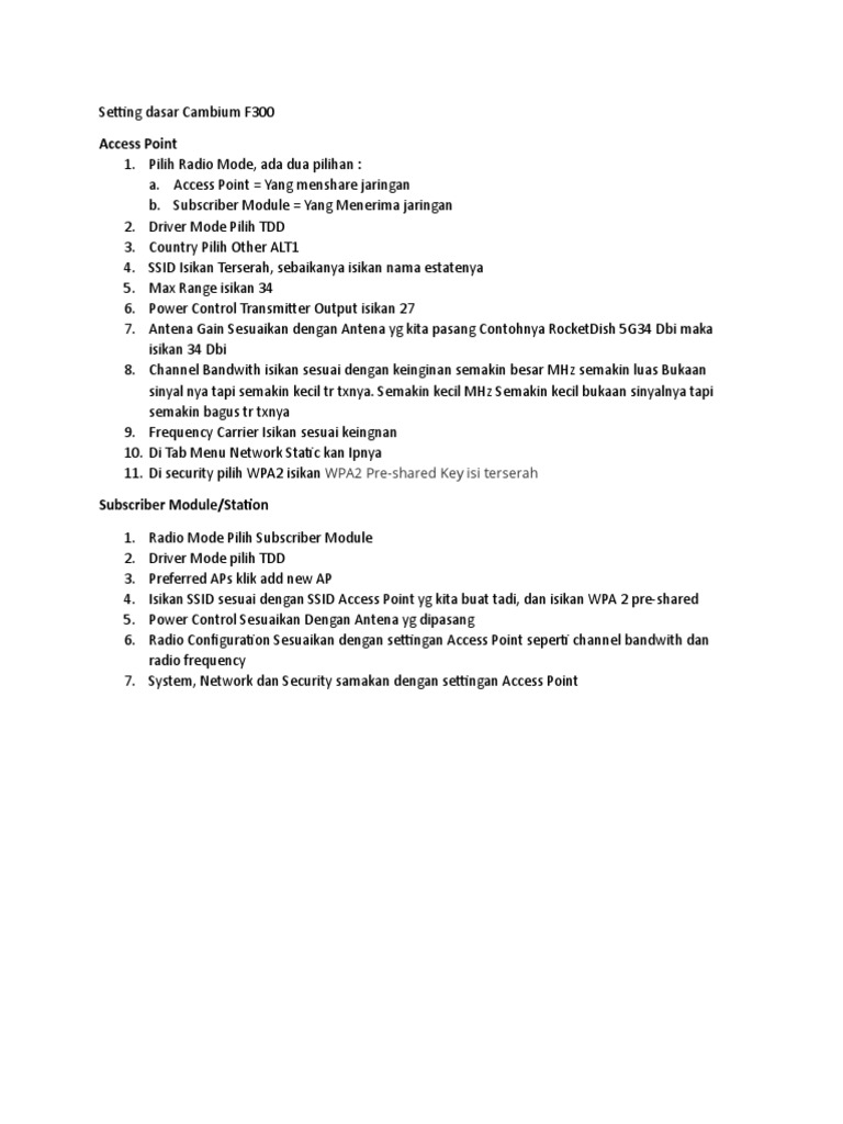 Setting Dasar Cambium F300 | PDF