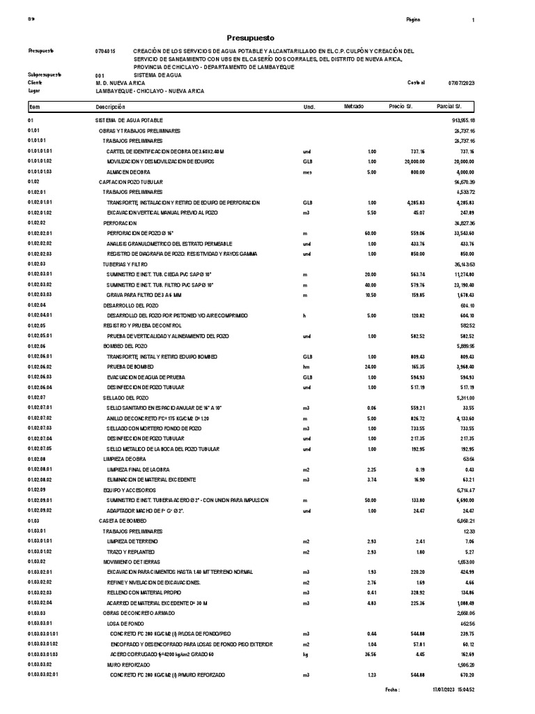 Presupuesto | PDF | Fundación (Ingeniería) | Construyendo tecnología
