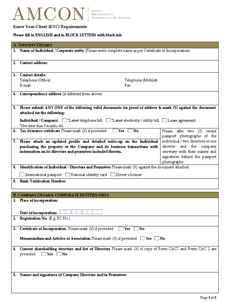 Amcon Kyc Form | PDF | Identity Document | Business