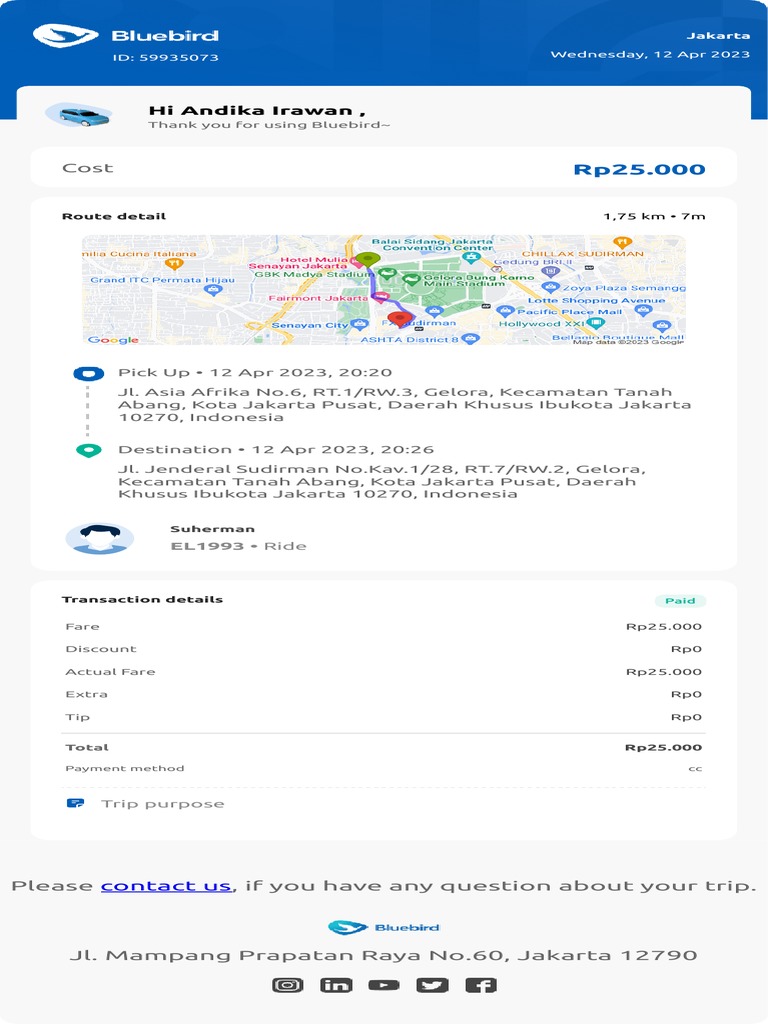 Bluebird Ride Receipt | PDF