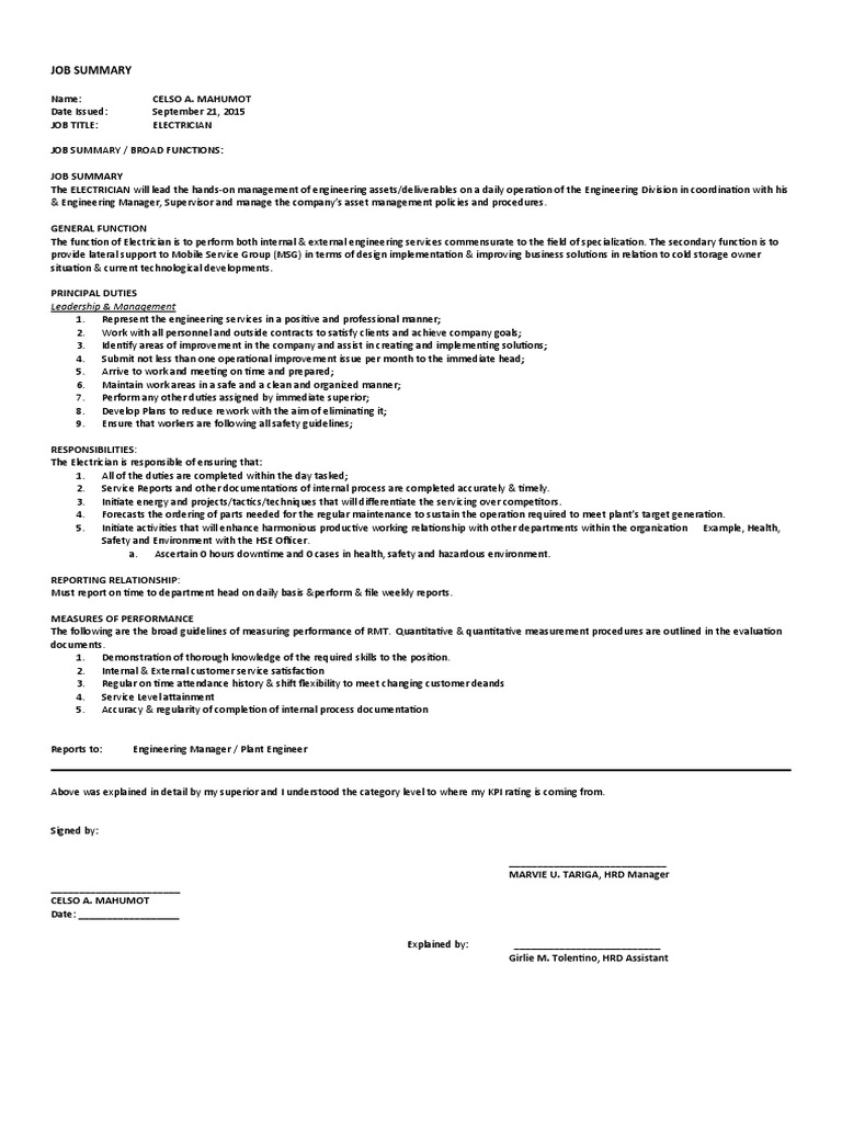 job-summary-electrician-pdf-electrician-engineering