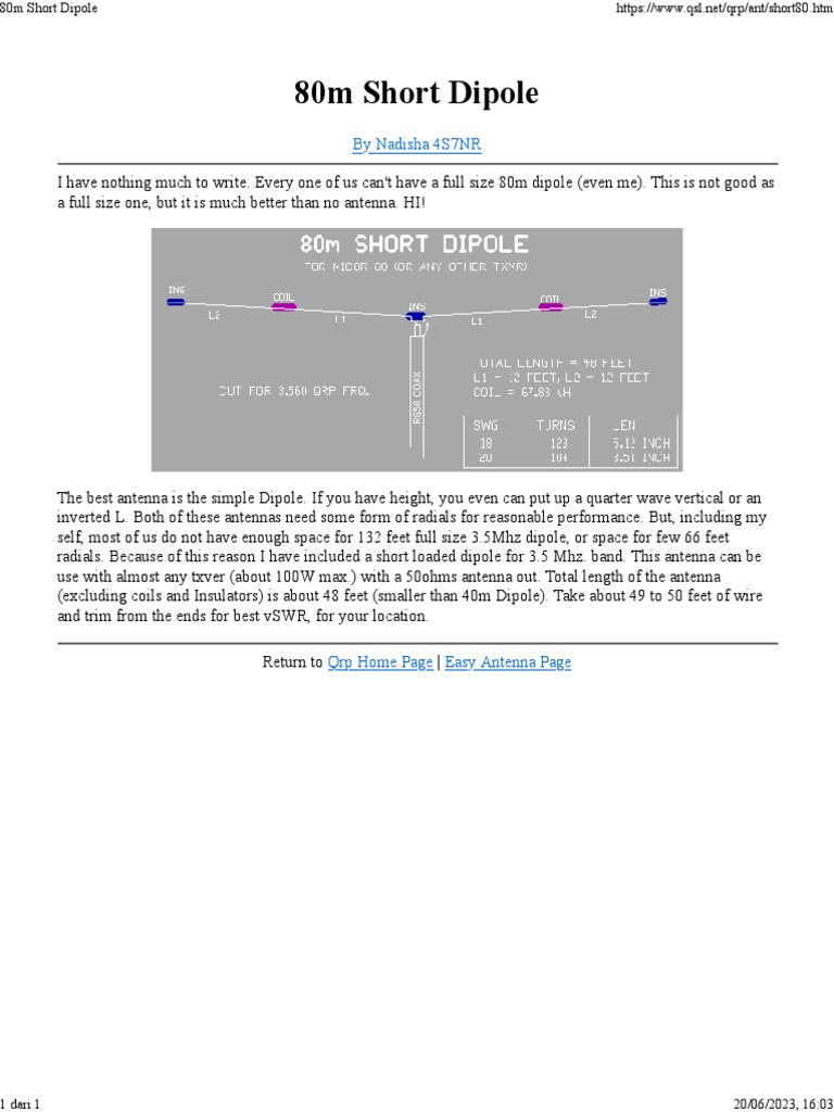 80m Short Dipole | PDF | Technology & Engineering