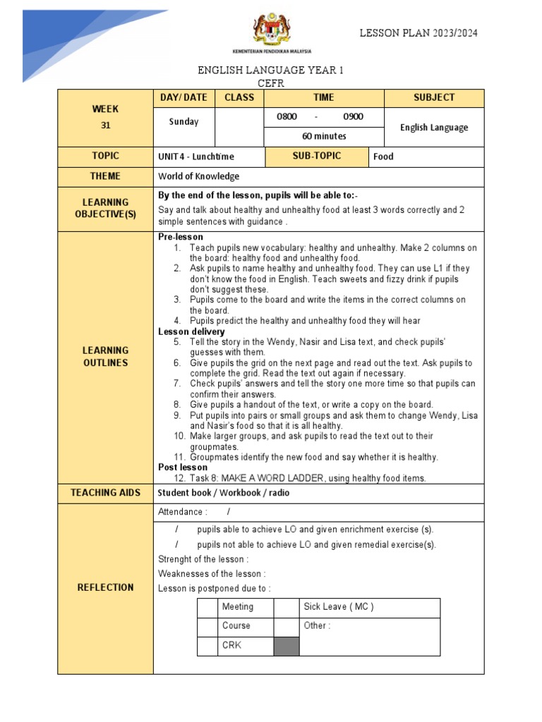 English Lesson Plan | PDF | Lesson Plan | Teachers