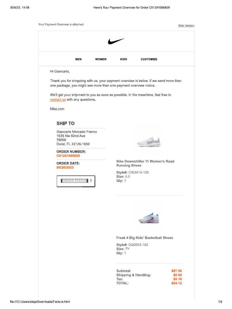 Factura Nike | PDF