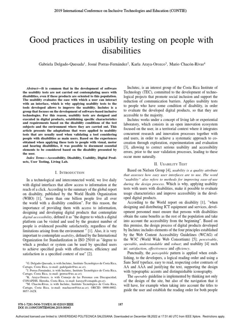 Good Practices in Usability Testing On People With Disabilities | PDF ...