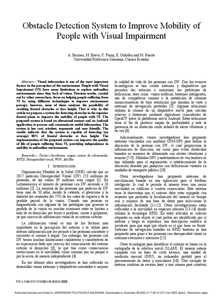 Obstacle Detection System To Improve Mobility Of People With Visual