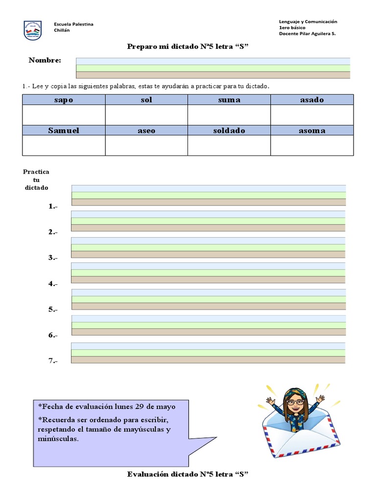 Dictado Letra S 29 de Mayo | PDF