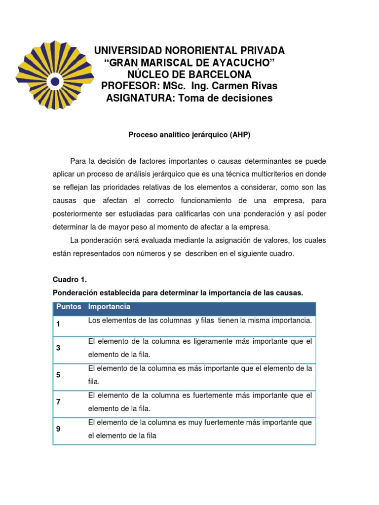 Ejemplo Metodo Ahp | PDF | Business
