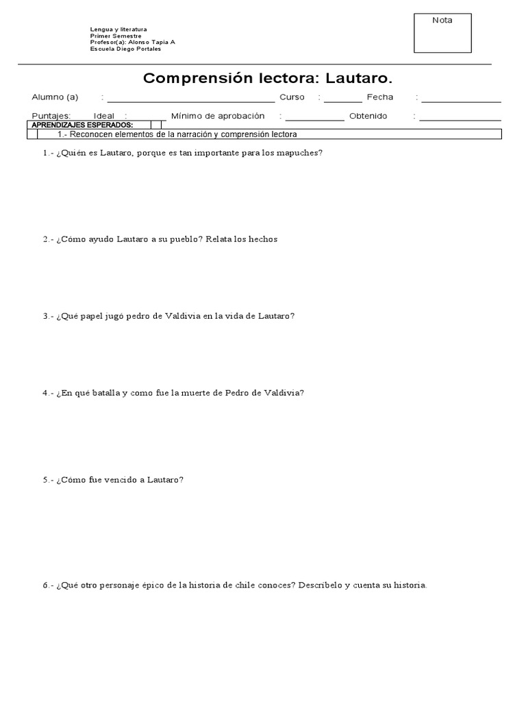 Comprensión Lectora Lautaro | PDF