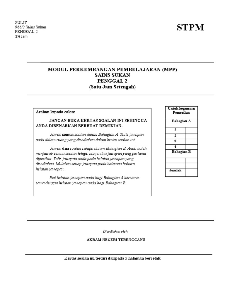 Modul Perkembangan Pembelajaran (MPP) Sains Sukan Penggal 2 (Satu Jam ...