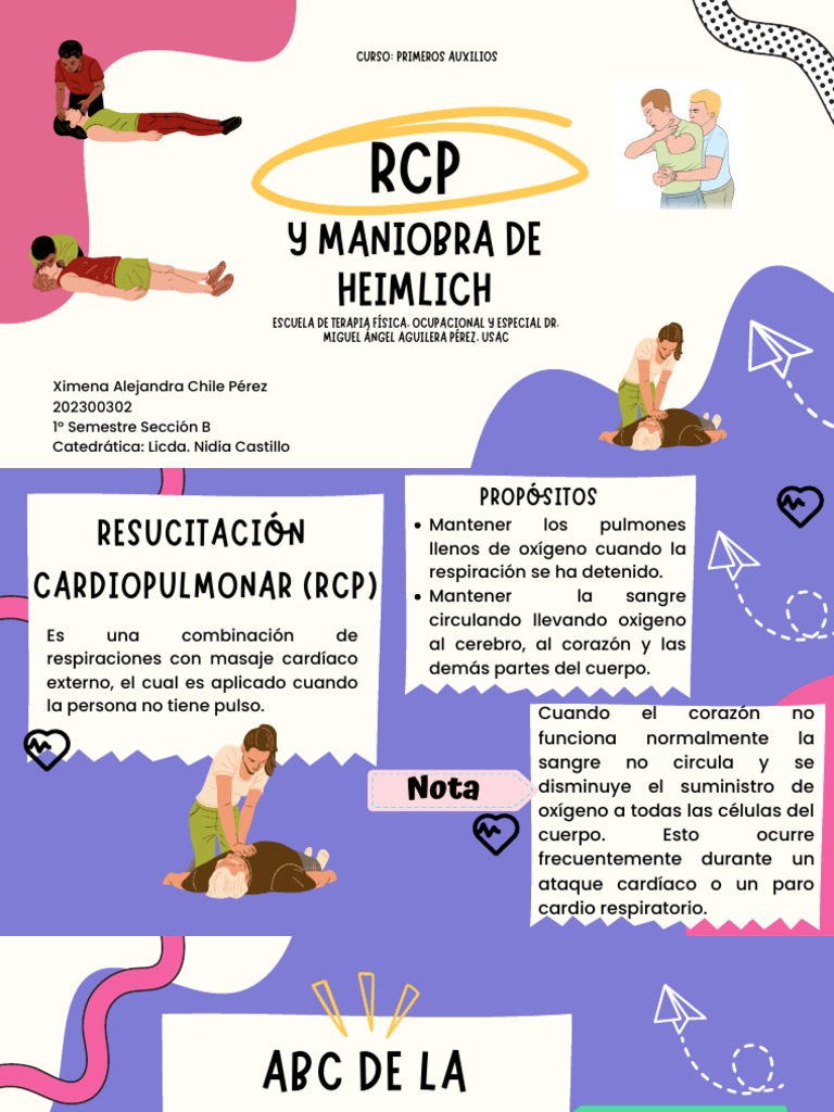 Presentación RCP y Maniobra de Heimlich | PDF | Reanimación cardiopulmonar | Infarto de miocardio