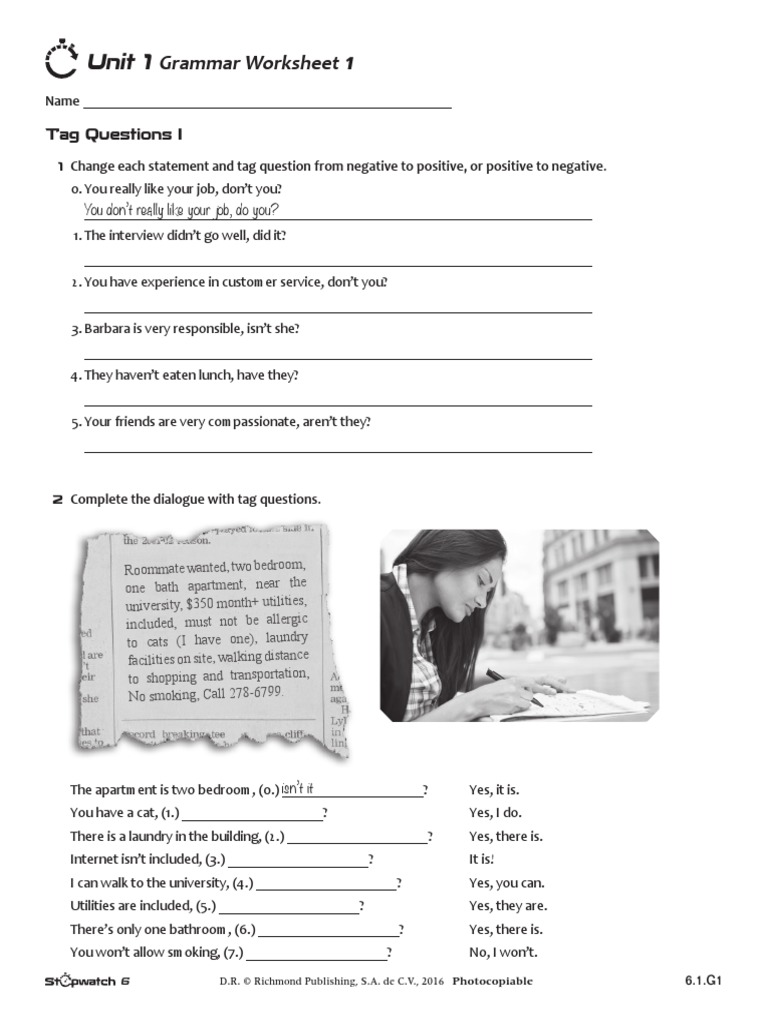 Tag Questions Grammar Worksheet | PDF