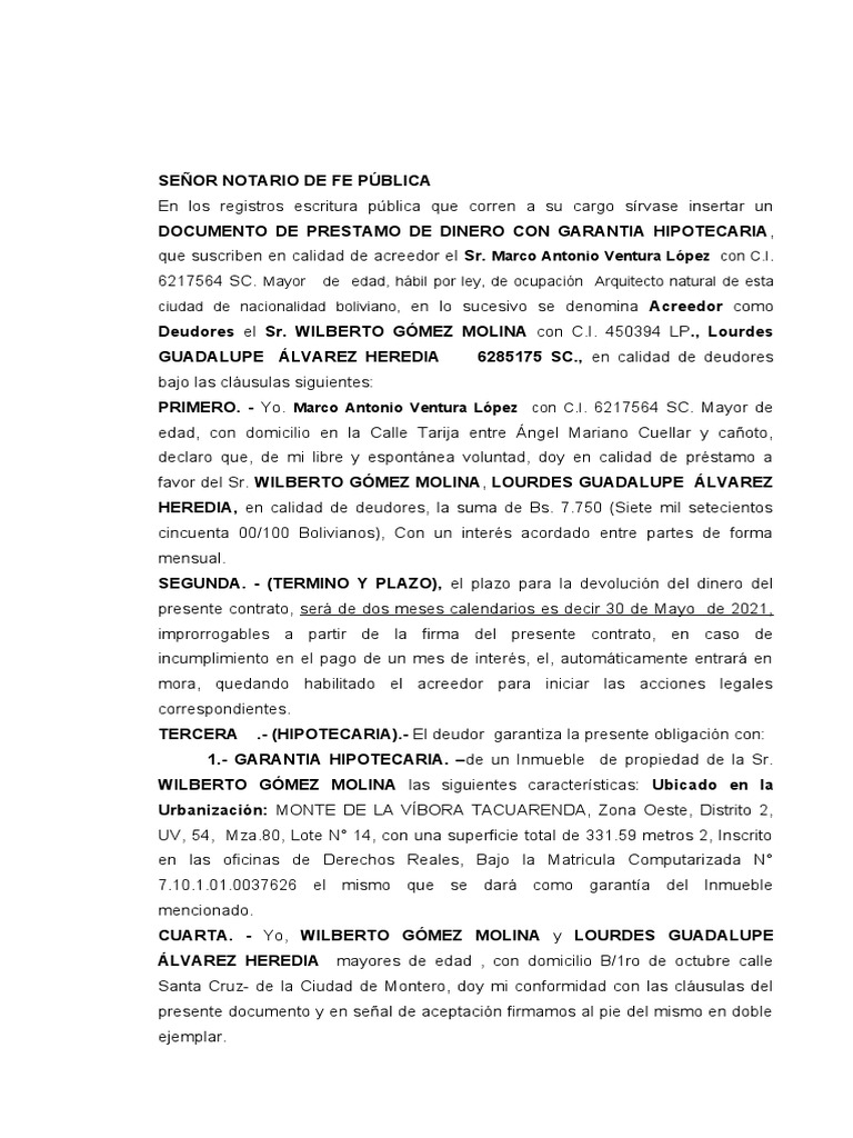 Reconocimiento de Deuda de Wilberto y Lupe | PDF | Derecho