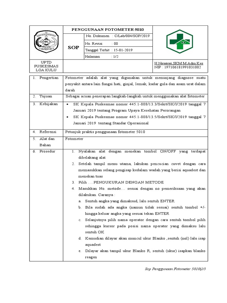 SOP Penggunaan Fotometer | PDF