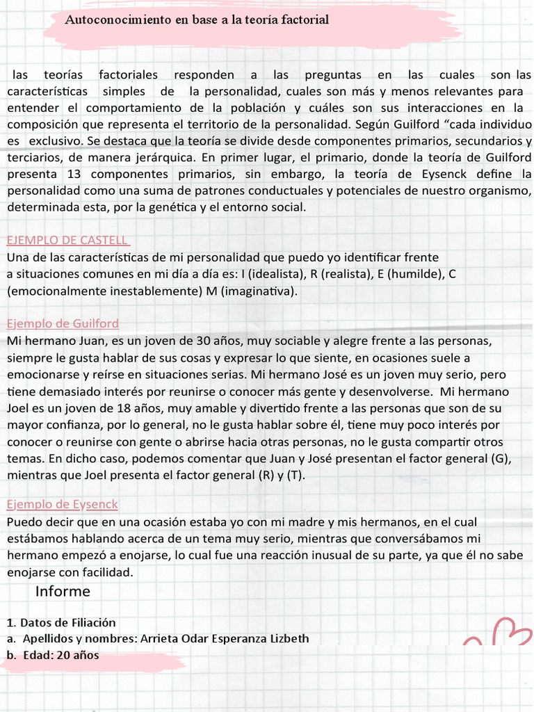 Autoanálisis según la teoría factorial | PDF | Cognición | Psicología ...