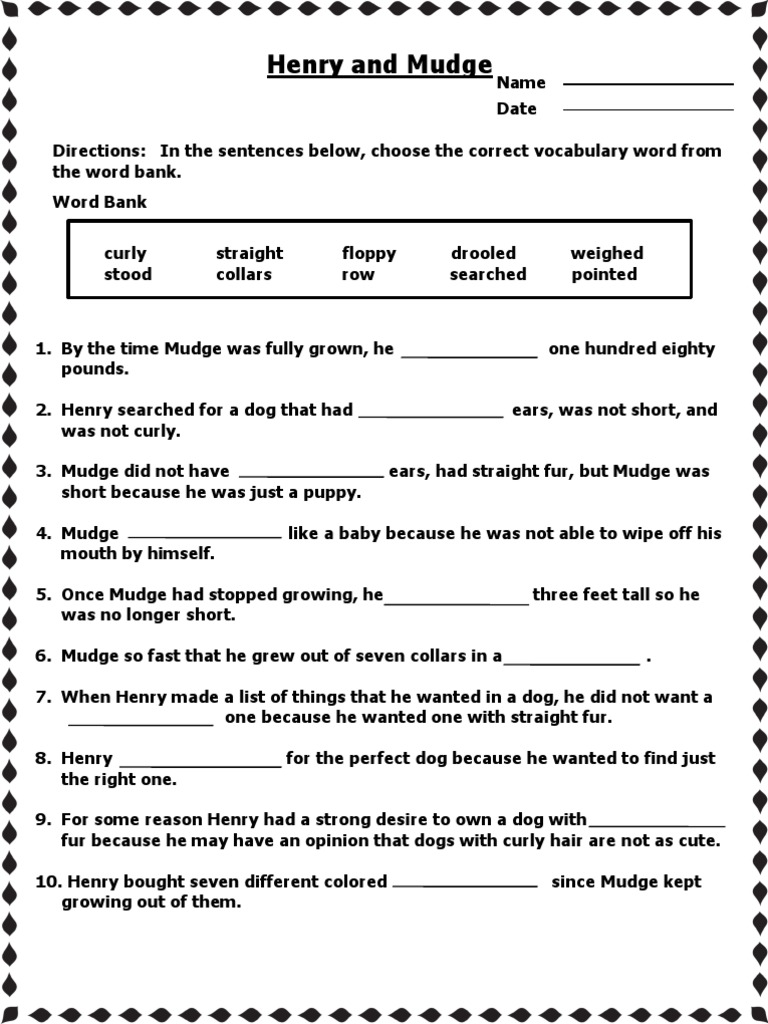 Henry and Mudge Vocabulary Worksheet | PDF