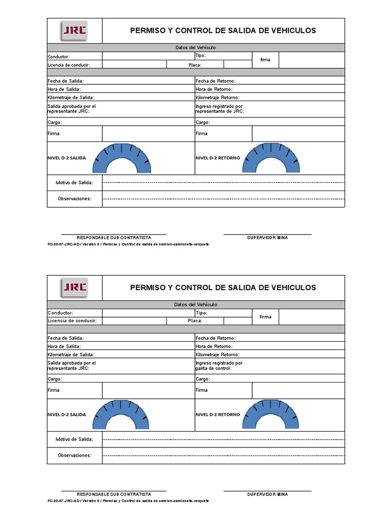 FO-03-07-JRC-AD Formato de Permiso y Control de Salida Vehiculo | PDF | Licencia de conducir ...