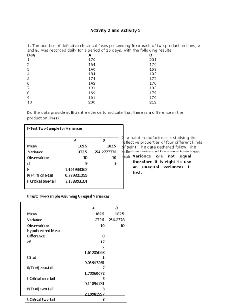 Comparing Production Line Defects and Paint Reflectivity | PDF ...