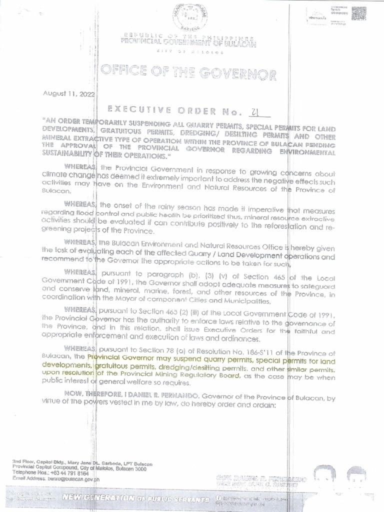 Bulacan EO 21-2022 | PDF